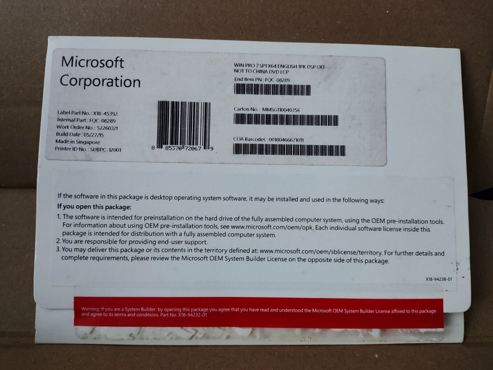 Windows 7 Professional LCP for OEM Software (SW018) – asiamusicmemory